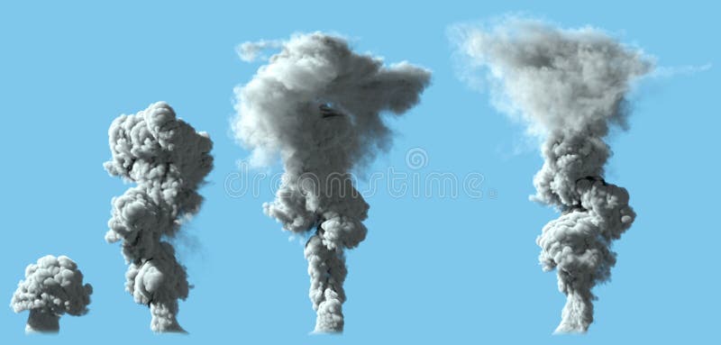 4 Images of Heavy Bright Smoke Column As from Volcano or Big Industrial ...