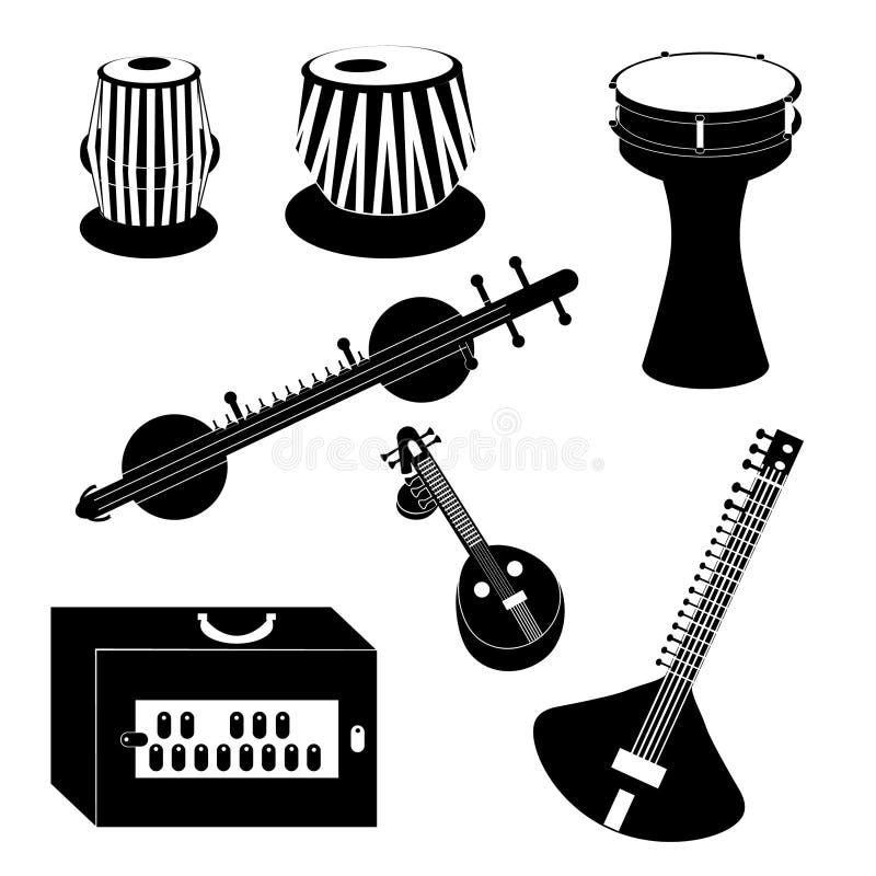 Different Indian and Turkish Musical Instruments Stock Illustration ...