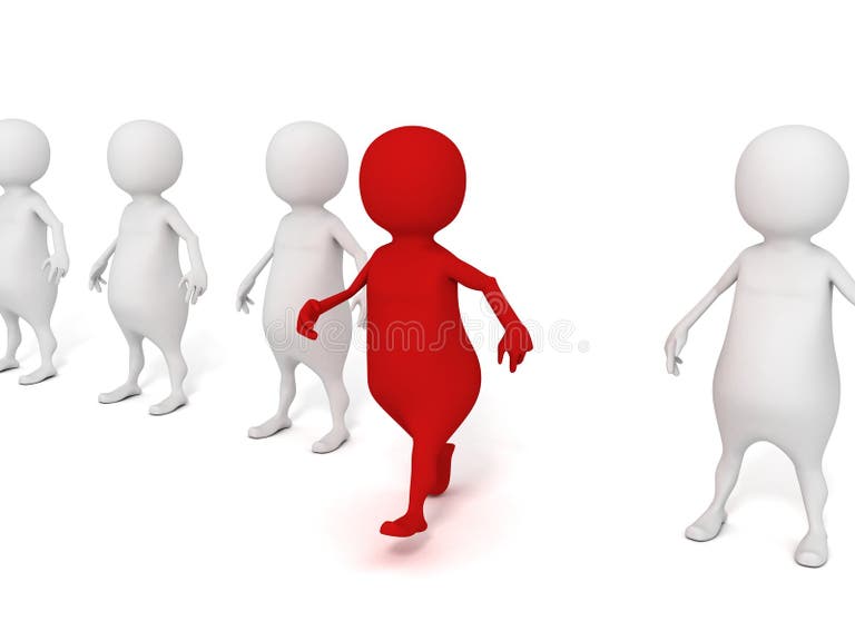 Different Individual 3d Man in a Group Make First Step Out Stock ...