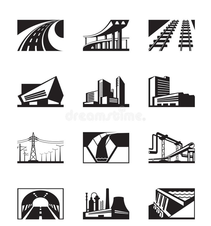 Different Industrial Construction Stock Vector - Illustration of canal ...