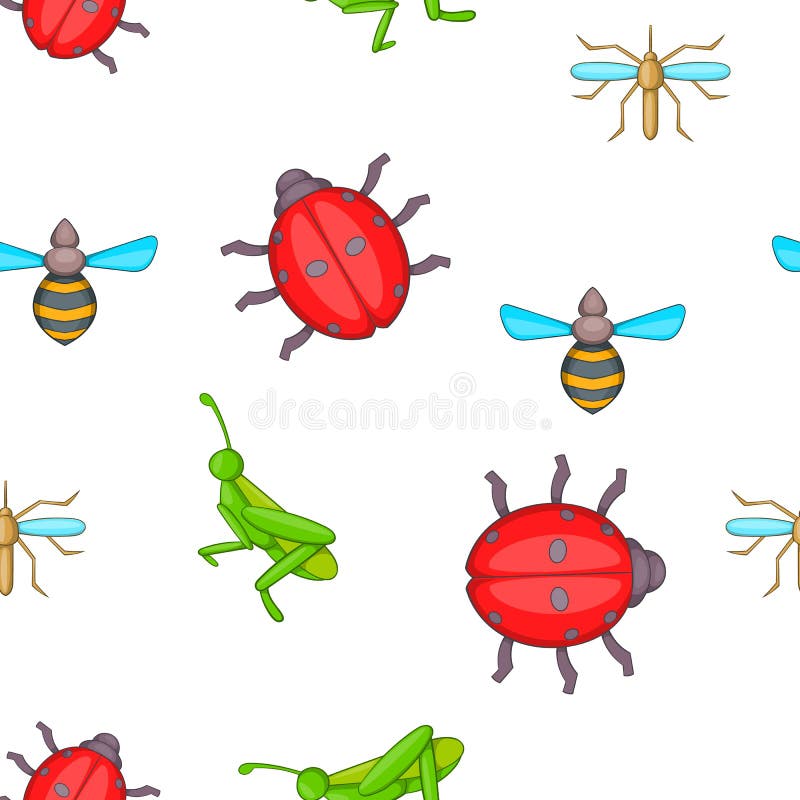Different Insects Pattern, Cartoon Style Stock Vector - Illustration of ...