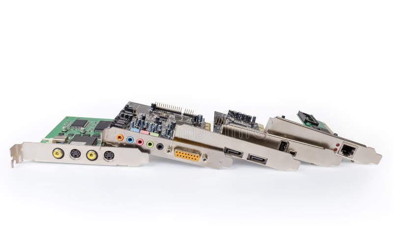 Various Internal Expansion Cards for PC on a White Background Stock ...