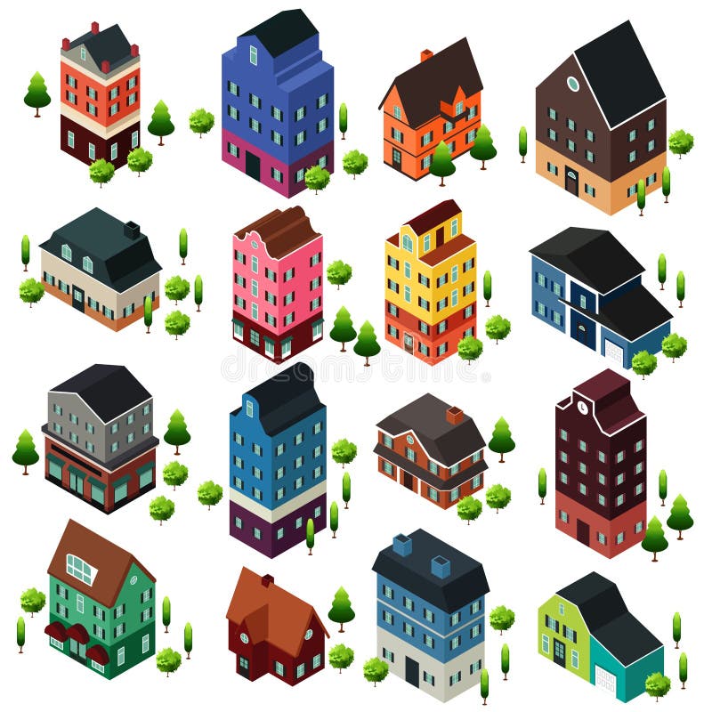 Different Isometric House Buildings Stock Vector - Illustration of ...