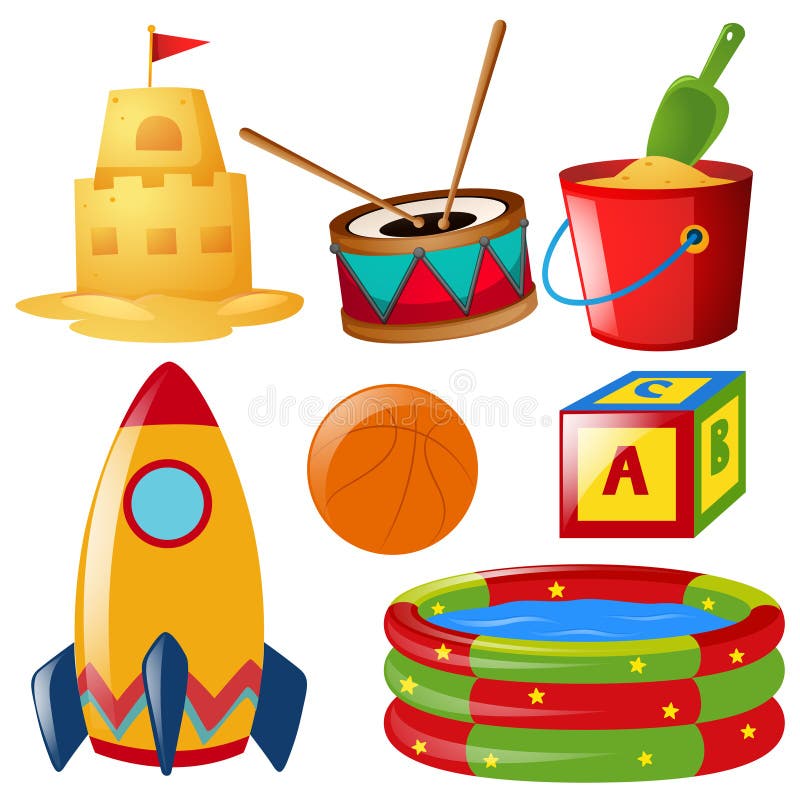 Different items of toys stock illustration. Illustration of series ...