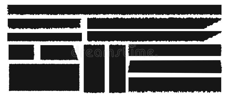 Set of Different Torn Paper Textures. Black Rectangle Shapes with ...