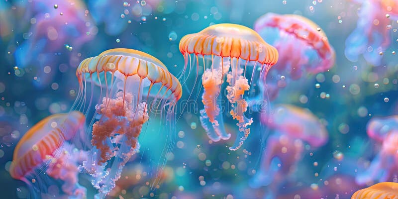 Different Jellyfish Underwater. Selective Focus. Stock Image - Image of ...