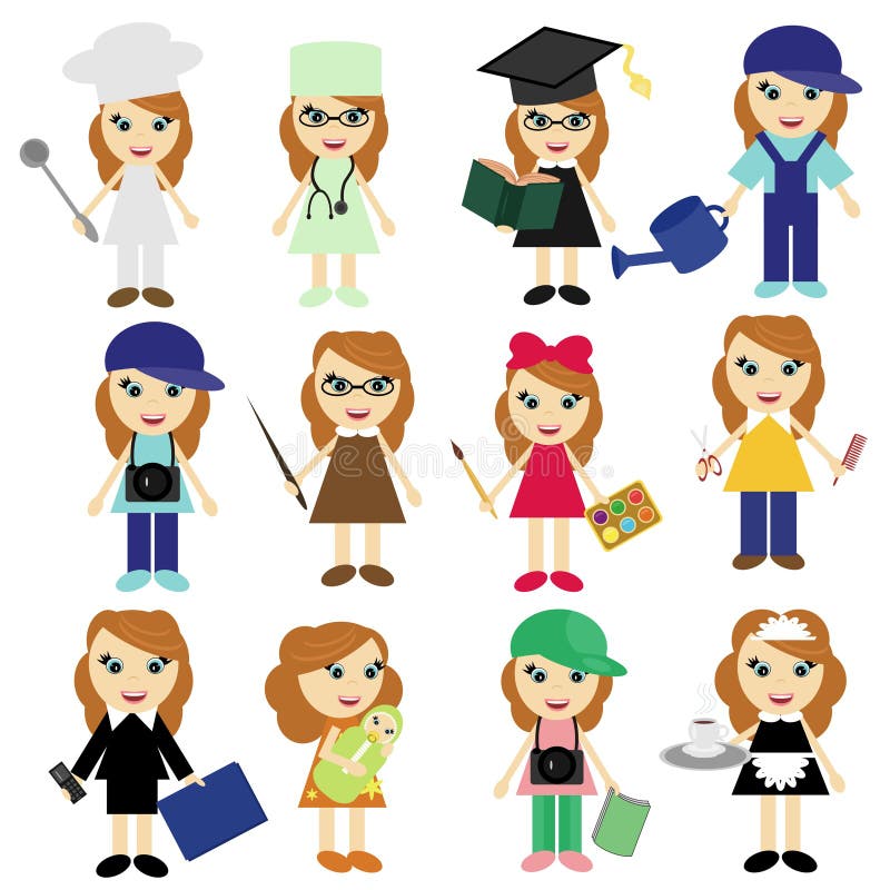 Six Girls of Different Professions Stock Vector - Illustration of ...