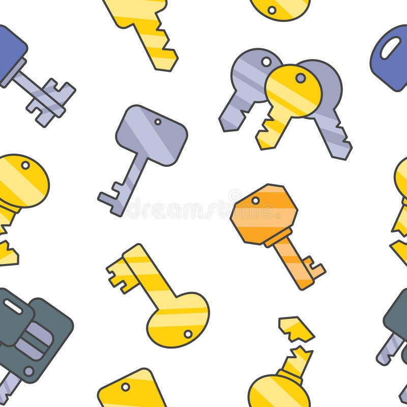 Different Keys with Keychain. Seamless Pattern Stock Illustration ...