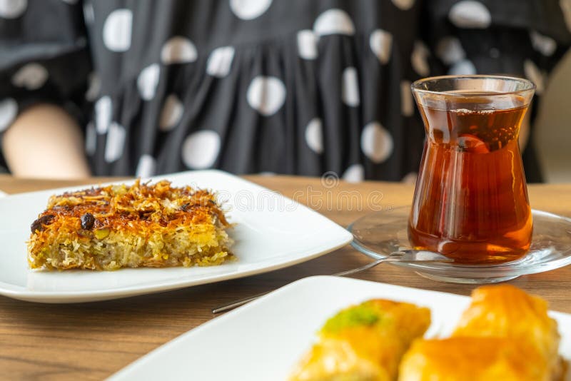 Different Kind of Baklava and Tea on the Table in Turkish Cafe. Stock ...