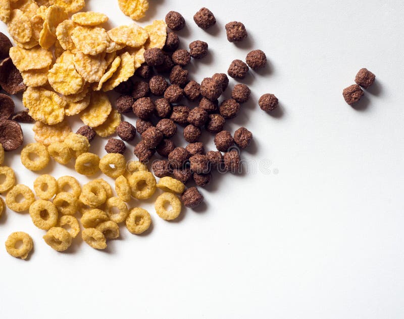 Different Kind of Cornflakes on White Background Stock Photo - Image of ...
