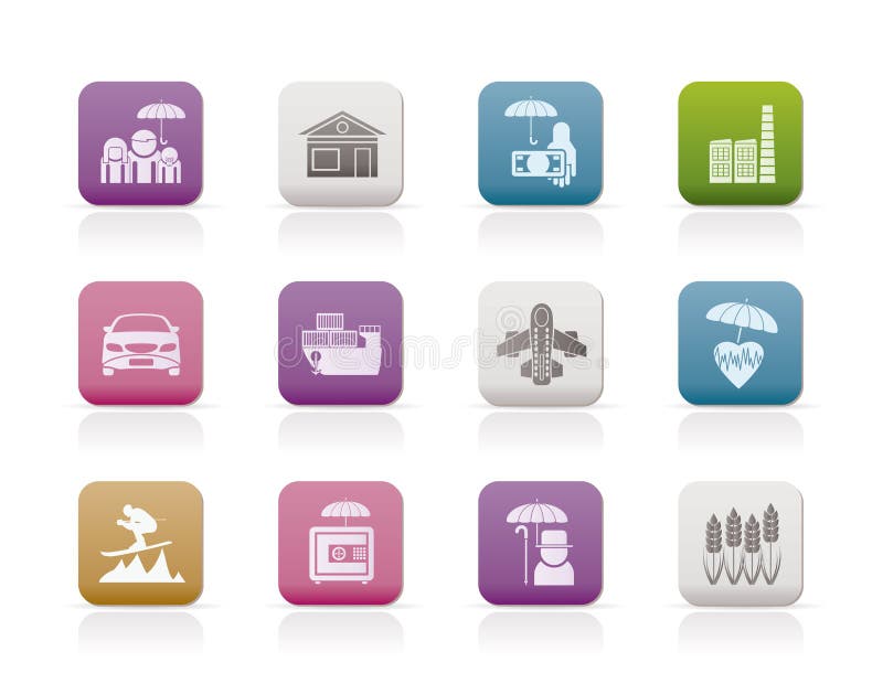 Different Kind of Insurance and Risk Icons Stock Vector - Illustration ...