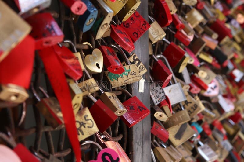 Different Kind of Love Locks on a Bridge Stock Image - Image of telling ...
