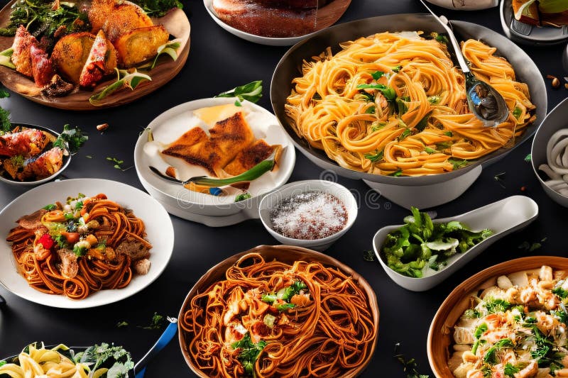 Different Kind of Pasta and Ingredients Placed on the Table Pasta Stock ...