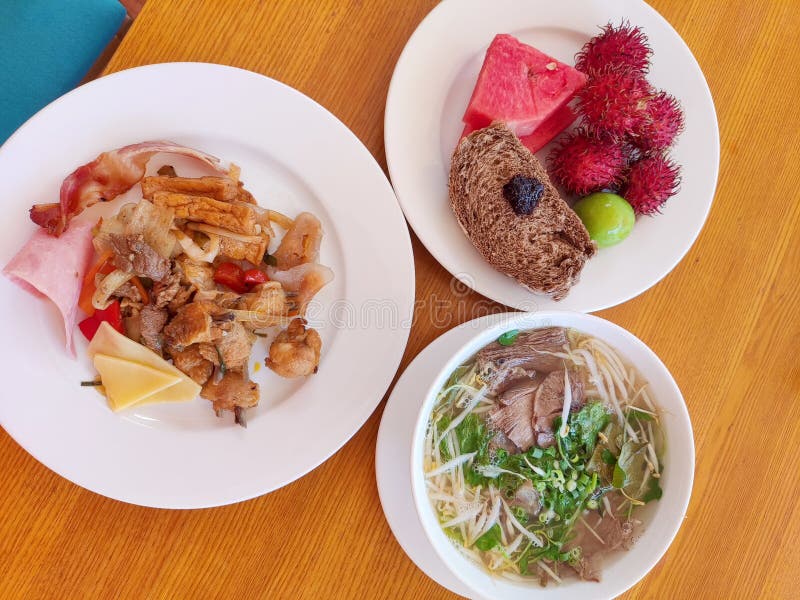 Different Kind of Plate with Food and Fruits Stock Image - Image of ...