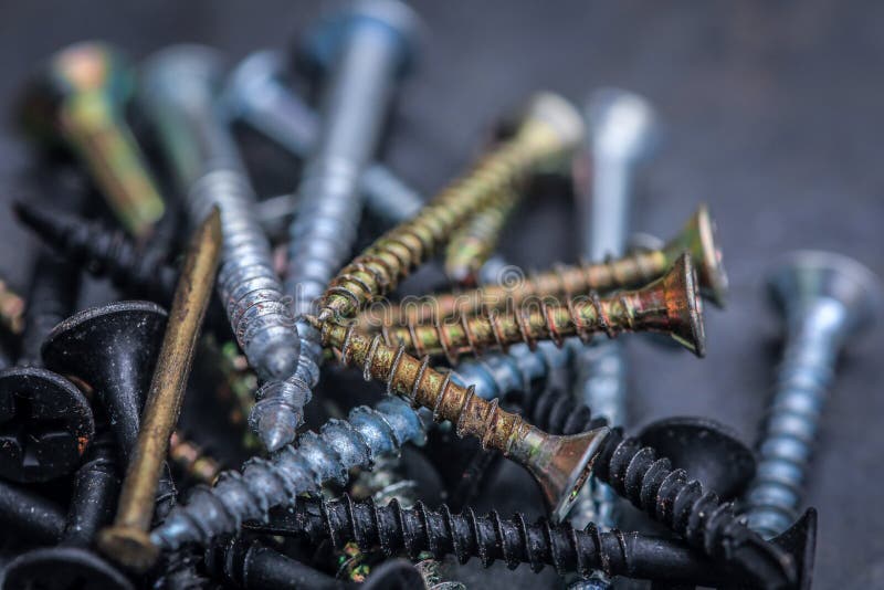 Different Kind of Screws on a Table in a Workshop Stock Image - Image ...