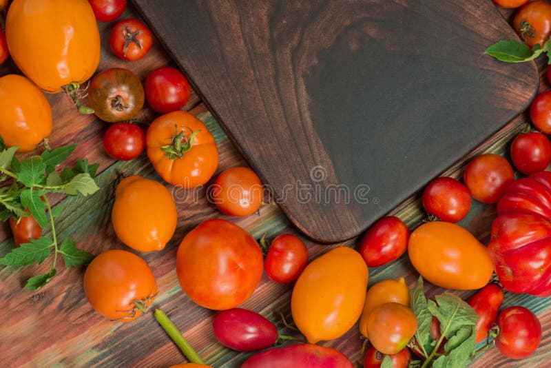 Different Kind Tomatoes Closeup Assorted. Red and Yellow Tomatoes Stock ...