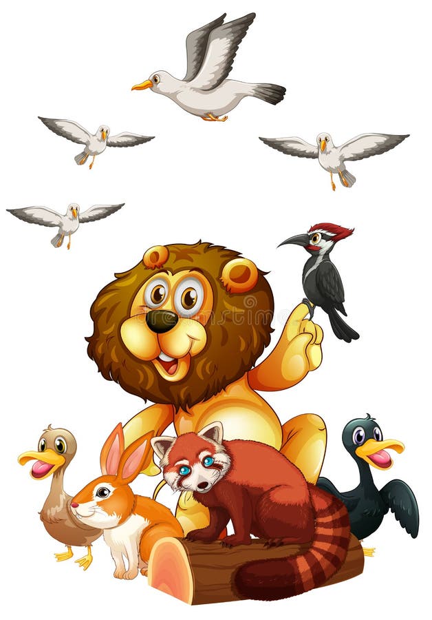 Different Kind of Wild Animals on Log Illustration Stock Vector ...