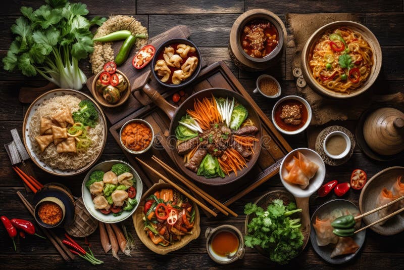 Different Kinds of Asian Cuisine on a Table. Created with Generative AI ...