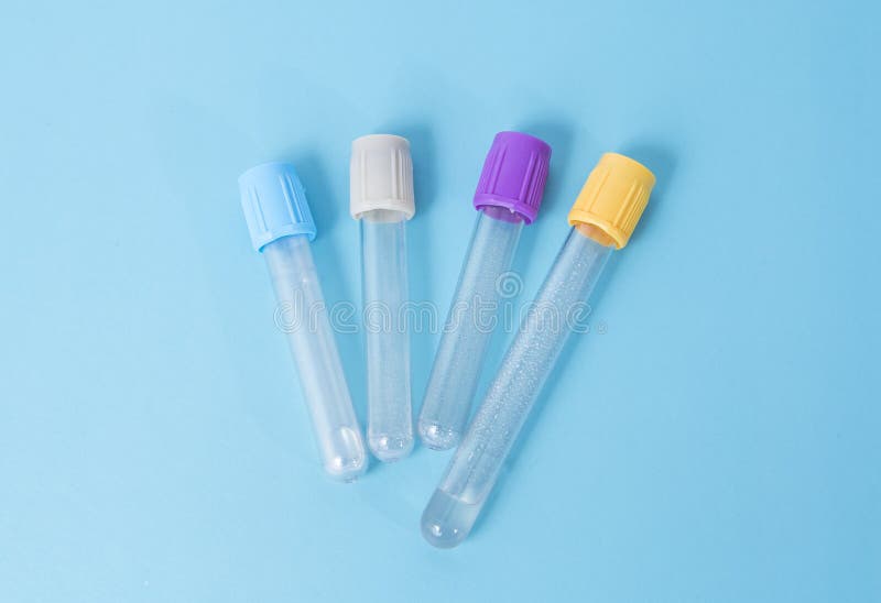 Different Kinds of Blood Testing Tubes Lying at the Blu Stock Photo ...