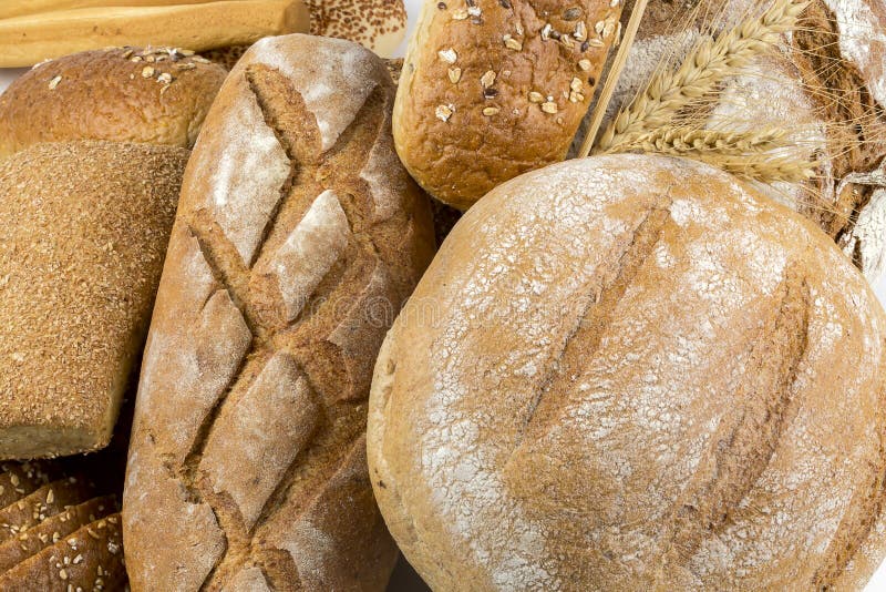 Different Kinds of Bread and Bread Rolls. Kitchen or Bakery Post Stock ...