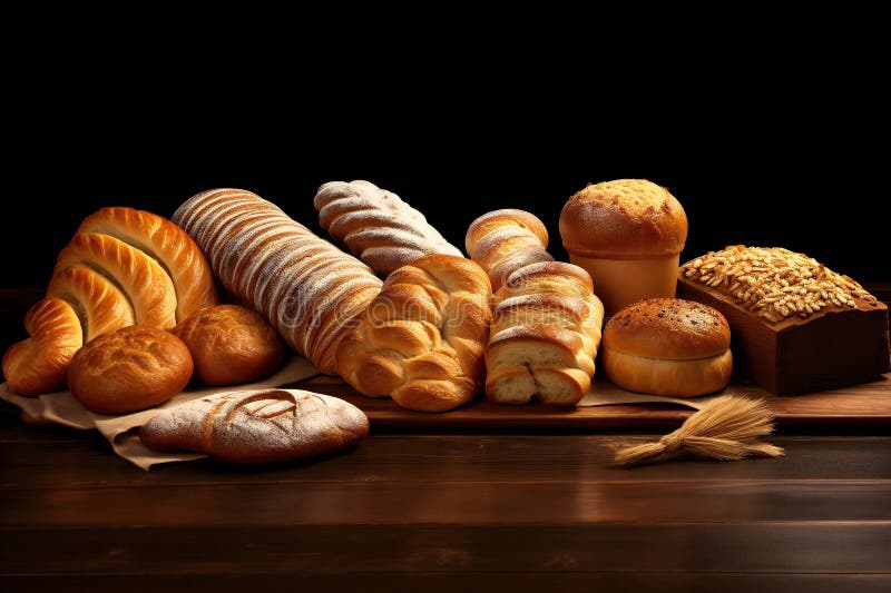Different Kinds of Bread Rolls on Black Board from Above. Kitchen or ...