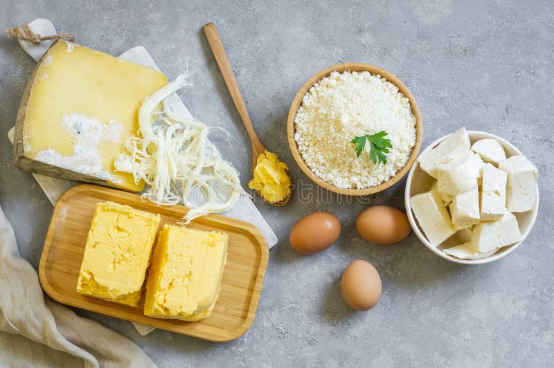 Different Kinds of Cheese and Butter, Cheddar, Curd Stock Image - Image ...