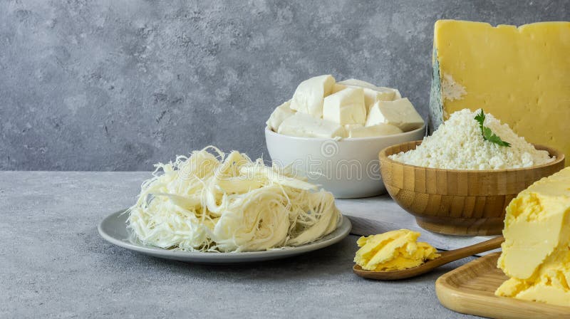 Different Kinds of Cheese and Butter, Cheddar, Curd Stock Photo - Image ...