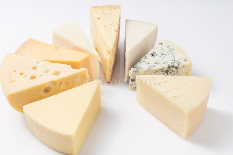 Different Kinds of Cheeses Isolated on White Background. Stock Photo ...