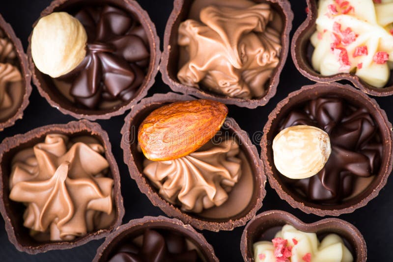 Different Kinds of Chocolates Close-up. Various Chocolate Pralines ...