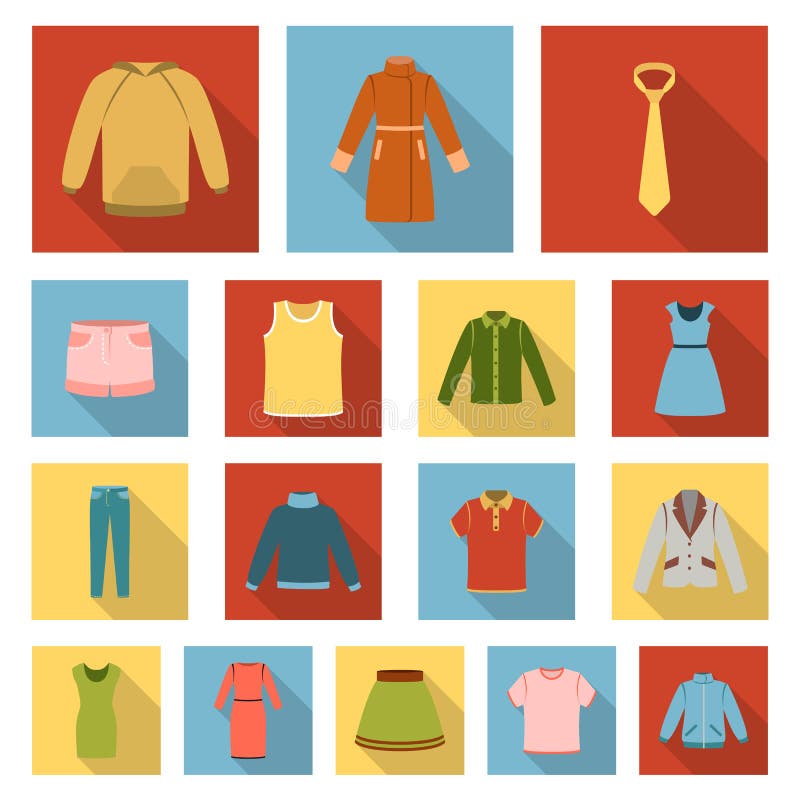 Different Kinds of Clothes Flat Icons in Set Collection for Design ...