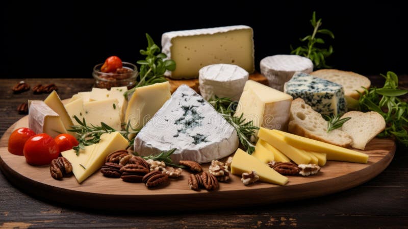 Different Kinds of Delicious Cheese on Table Stock Illustration ...