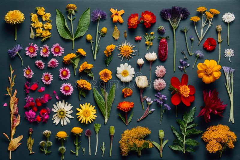 Different Kinds Flowers on Gray Background. Created with Generative AI ...