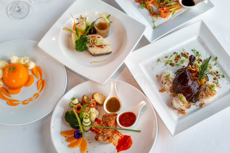 Different Kinds of Food on White Plate Stock Image - Image of cuisine ...