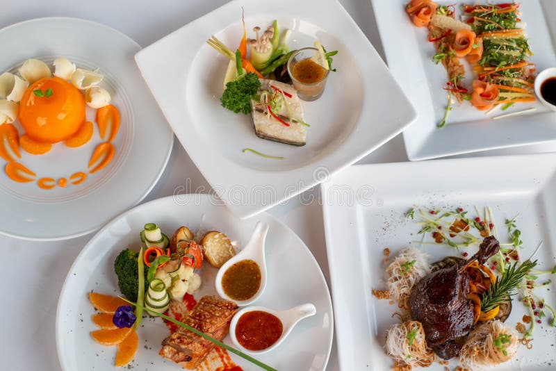 Different Kinds of Food on White Plate Stock Image - Image of cuisine ...