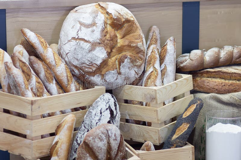 Different Kinds of Fresh Bread on the Bakery Counter Stock Image ...