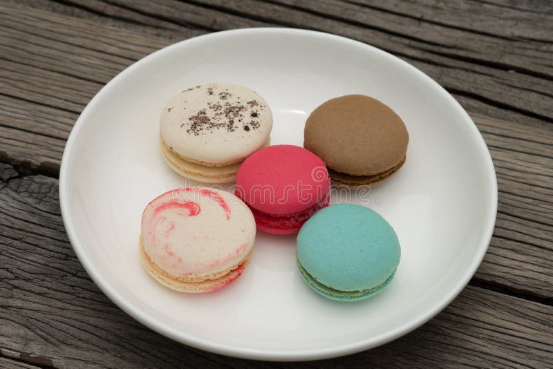 Different Kinds of Macaroon on White Plate Stock Image - Image of ...