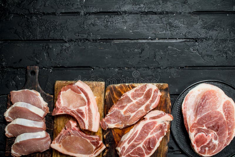 Different Kinds of Pork Meat Stock Photo - Image of butcher, assortment ...
