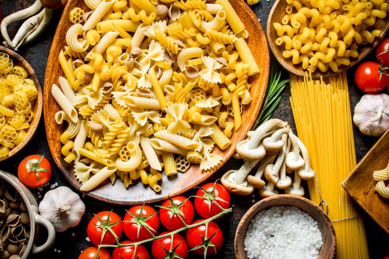 Different Kinds of Raw Paste in Bowls with Garlic , Mushrooms and ...