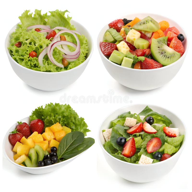Different Kinds of Salads Isolated on White Background Stock ...