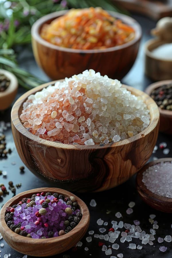 Different Kinds of Salt in Wooden Bowl Stock Image - Image of pyramid ...