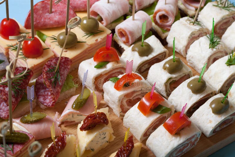 Canape On Skewers With Vegetables And Sausage Stock Photo - Image of ...