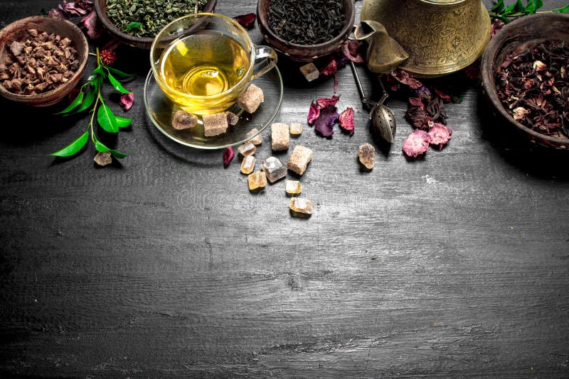 Different Kinds of Tea with Brewed Tea. Stock Photo - Image of glass ...