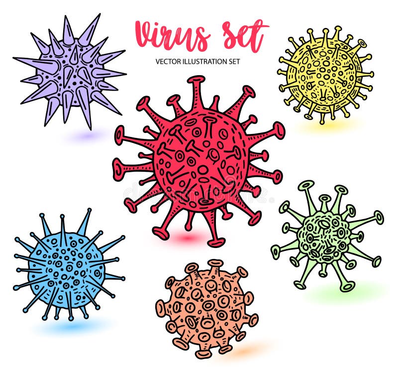 Different Kinds of Color Virus, Sketch Collection. Hand Drawn ... Different Kinds of Color Virus, Sketch Collection. Hand Drawn ...