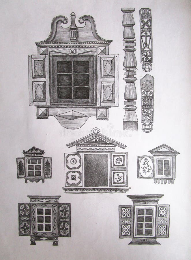 Different Kinds of Windows, Old Rustic Style Stock Illustration ...