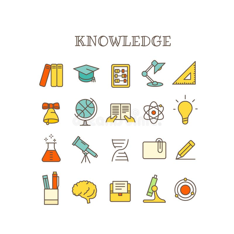 Different Knowledge Thin Line Color Icons Stock Vector - Illustration ...