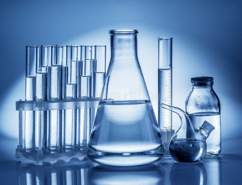 Different Laboratory Beakers and Glassware. Stock Image - Image of ...