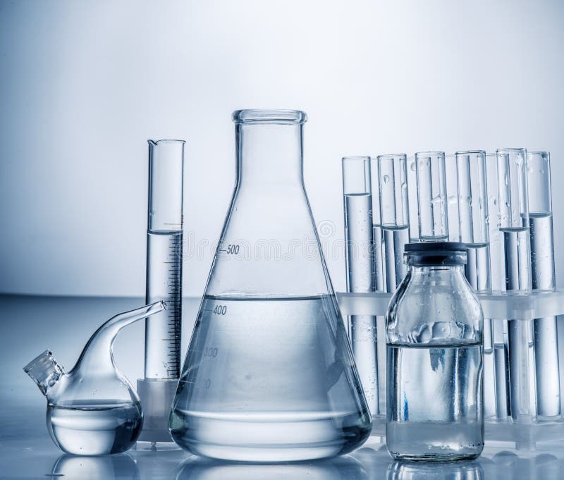 Different Laboratory Beakers and Glassware. Stock Photo - Image of ...