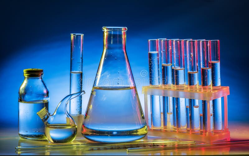 Different Laboratory Beakers and Glassware. Stock Image - Image of ...