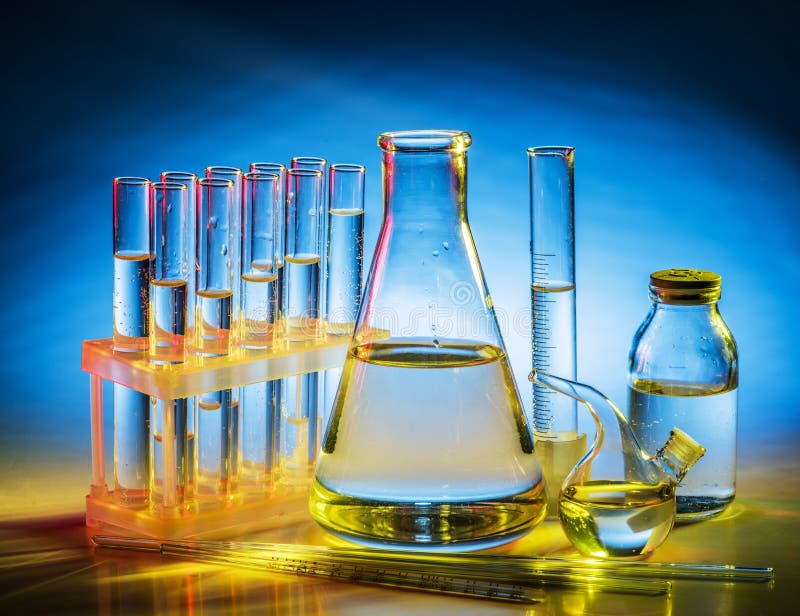 Different Laboratory Beakers and Glassware Stock Image - Image of ...