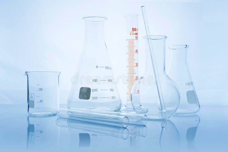 Different Laboratory Glassware and with Reflection Stock Image - Image ...